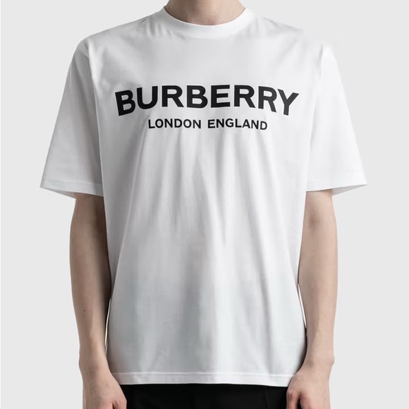 Burberry | Shirts | Burberry Cream Tee With Black Logo | Poshmark